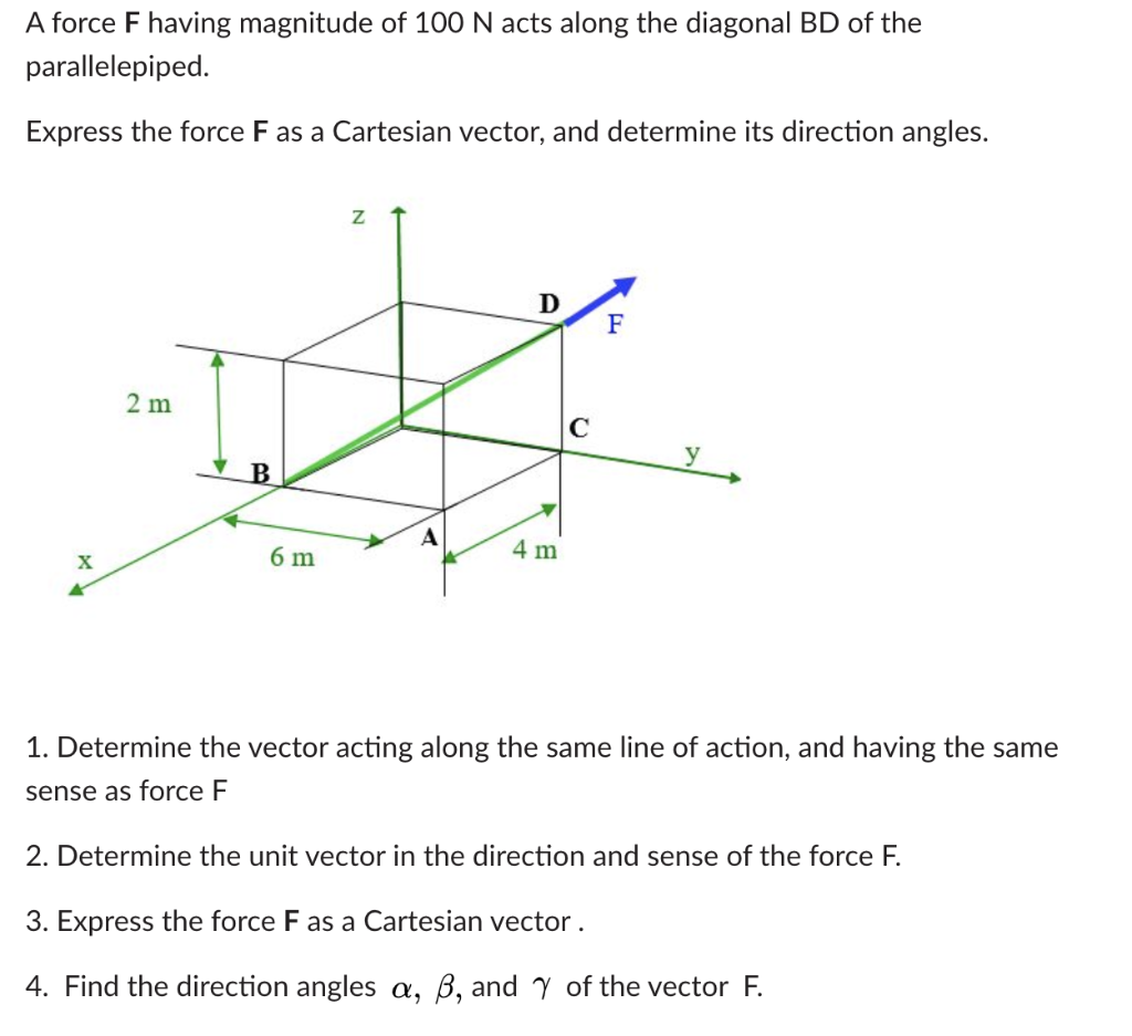 Solved A force F having magnitude of 100 N acts along the | Chegg.com