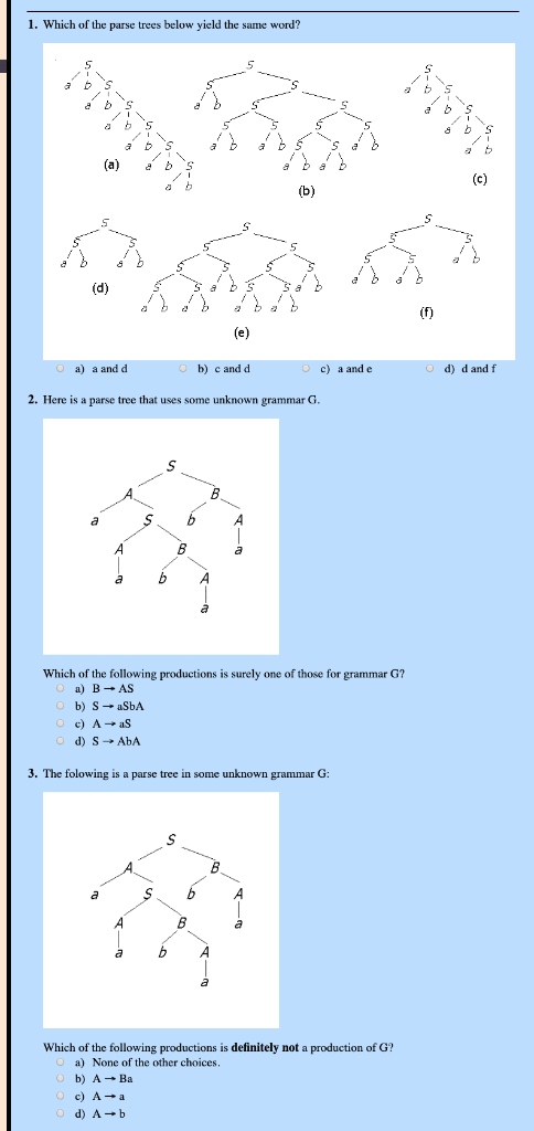 Solved 1. Which of th e parse trees below yield the same | Chegg.com