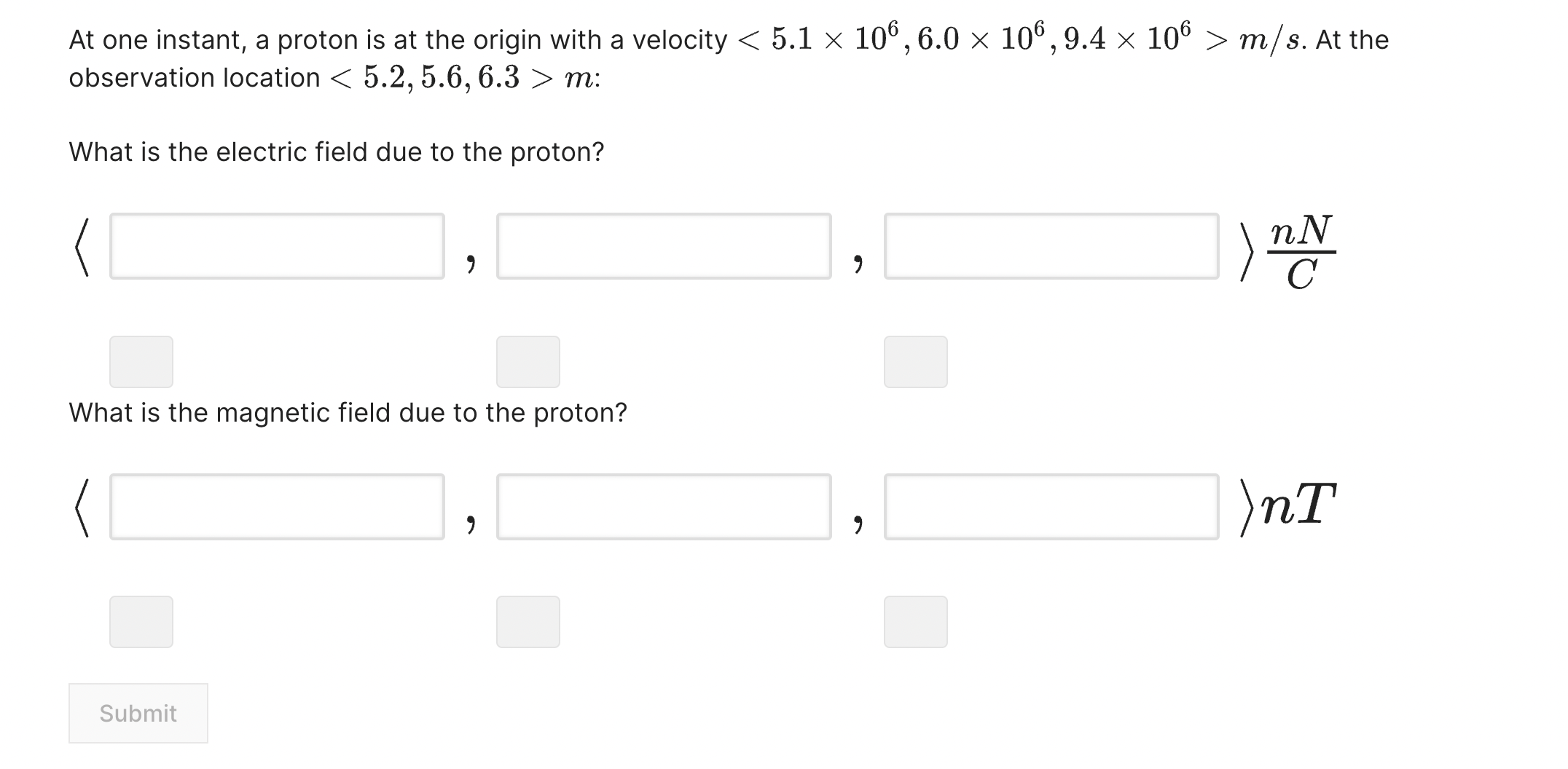 Solved At one instant, a proton is at the origin with a | Chegg.com