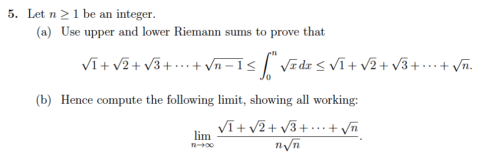 Solved 5. Let n > 1 be an integer. (a) Use upper and lower | Chegg.com
