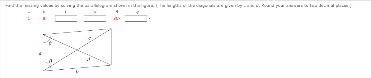 Solved Find the missing values by solving the parallelogram | Chegg.com