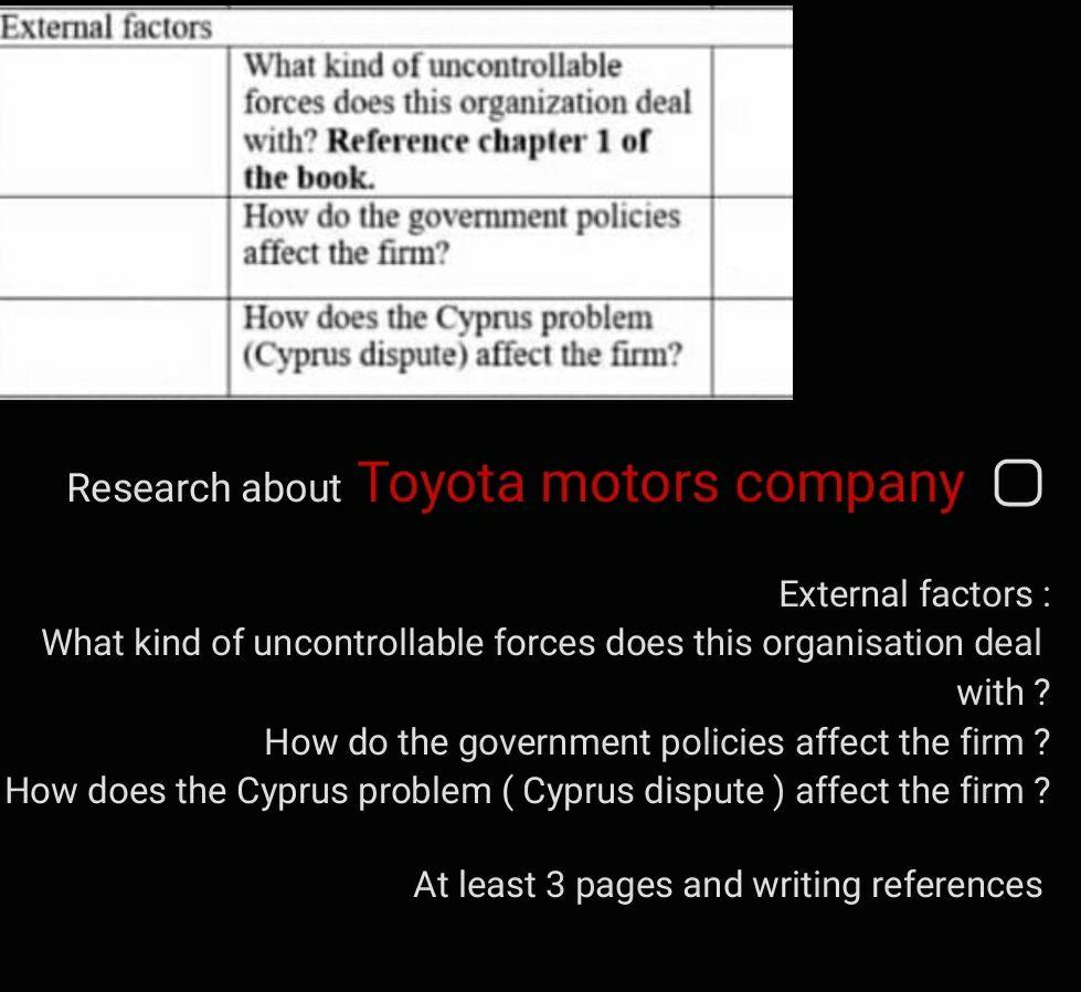 Solved External factors What kind of uncontrollable forces | Chegg.com