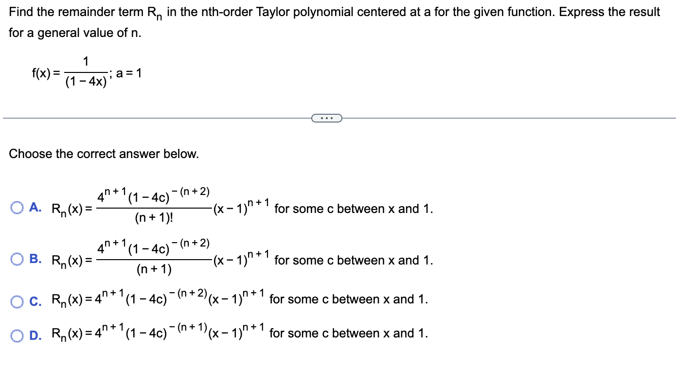 Solved Find the remainder term R₁ in the nth-order Taylor | Chegg.com