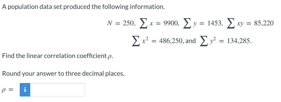 Solved A population data set produced the following | Chegg.com