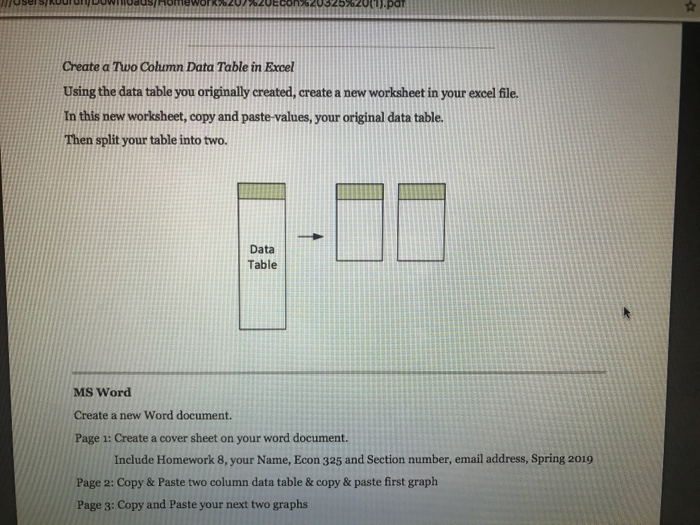 Solved Ms Excel Work Create Data Table Create Column Names 6430