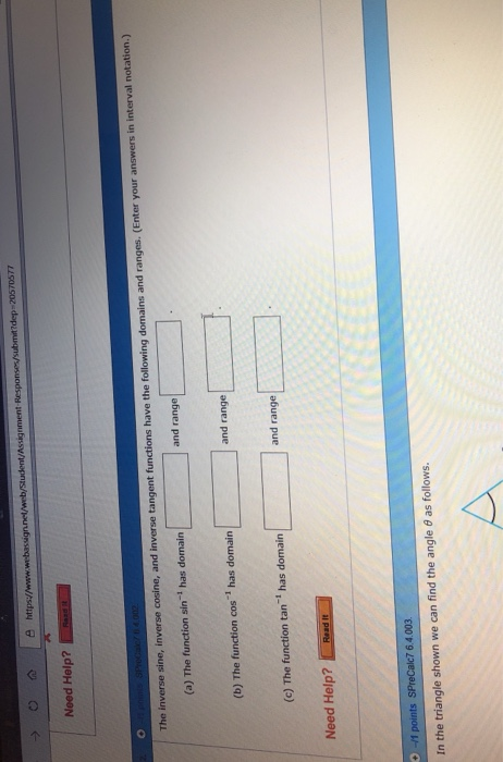 Solved the inverse sine, inverse cosine, and inverse tangent | Chegg.com