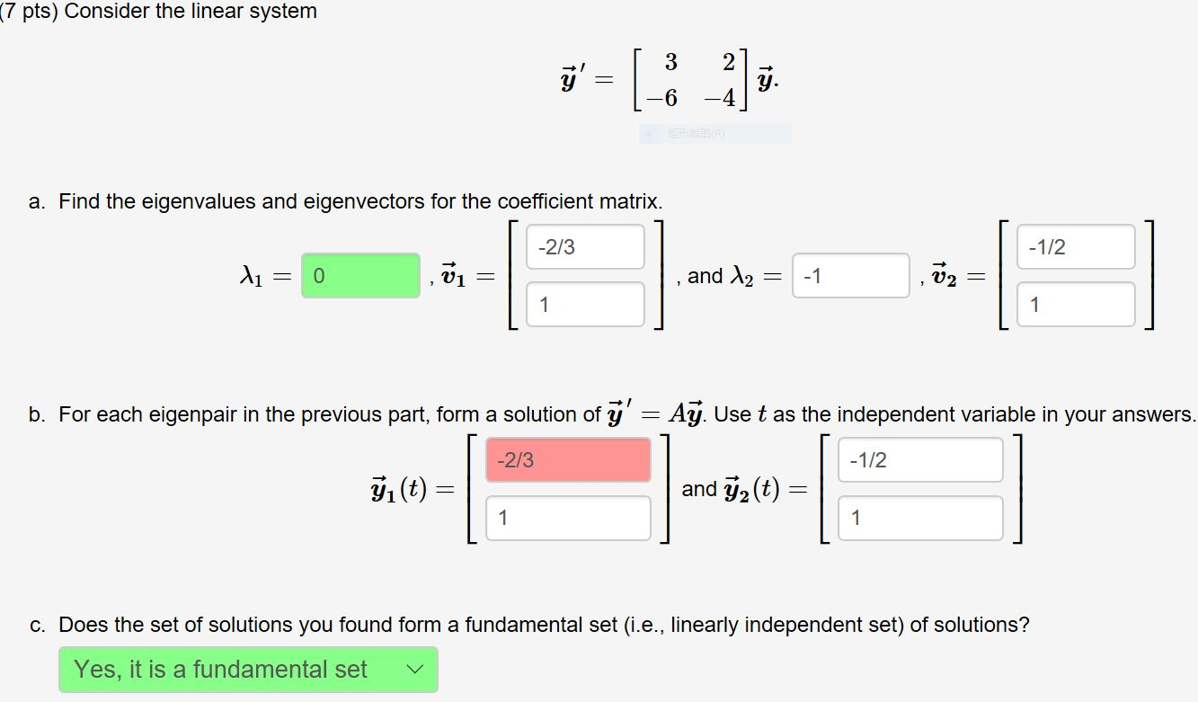 Solved 7 pts) Consider the linear system -4 E Y a. Find the | Chegg.com