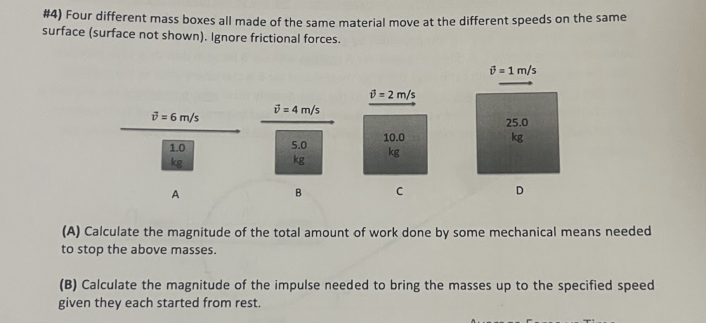 Solved #4) Four different mass boxes all made of the same | Chegg.com