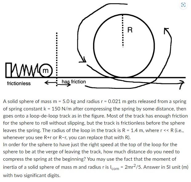 Solved A solid sphere of mass m=5.0 kg and radius r=0.021 m | Chegg.com