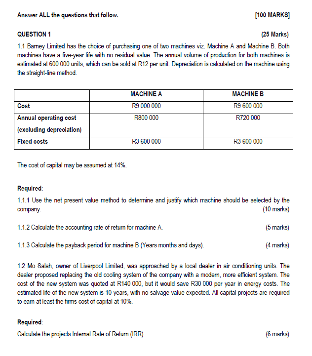 Solved Answer ALL the questions that follow. [100 MARKS] | Chegg.com