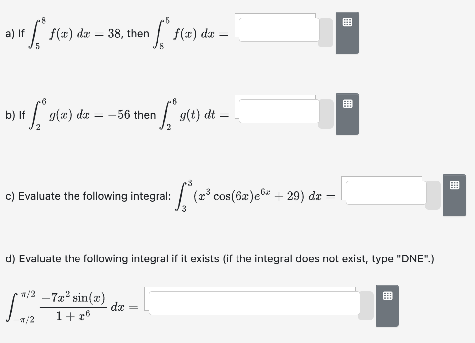 Solved a) If \\\\int_5^8 f(x)dx=38, then \\\\int_8^5 | Chegg.com
