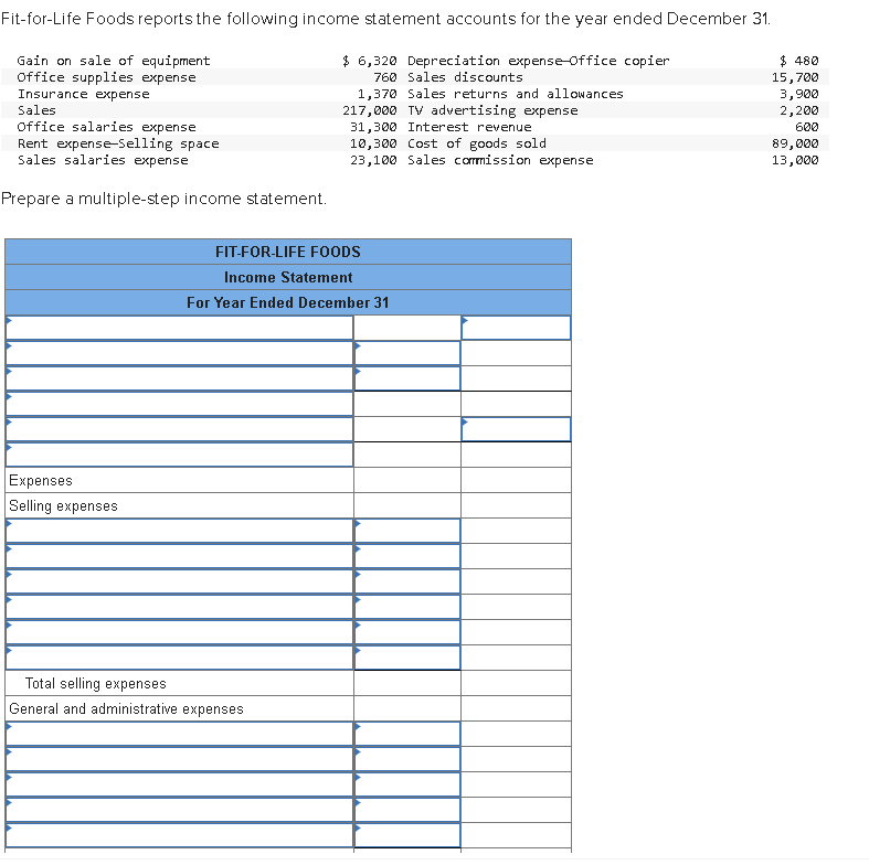 Solved Prepare a multiple-step income statement. | Chegg.com