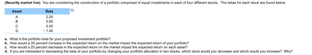 Solved (Security market line) You are considering the | Chegg.com