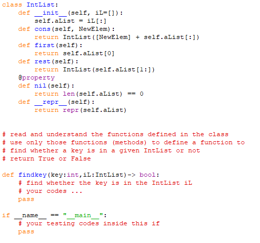 Solved class IntList: def init (self, iL=[]): self. aList = | Chegg.com