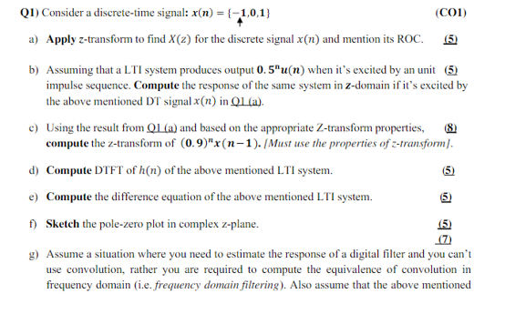 Solved Q1) Consider a discrete-time signal: x(n) = {-1,0,1) | Chegg.com