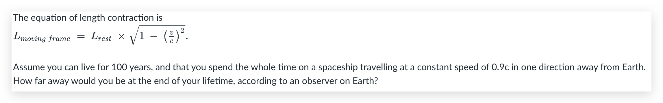Solved The equation of length contraction | Chegg.com