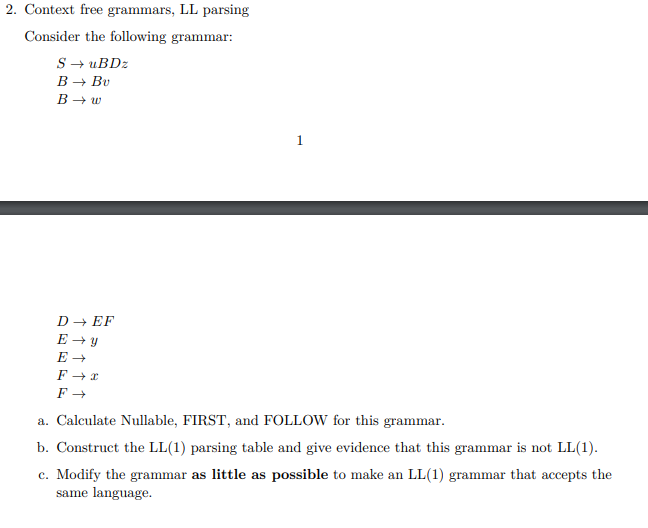 Solved 2. Context free grammars, LL parsing Consider the | Chegg.com