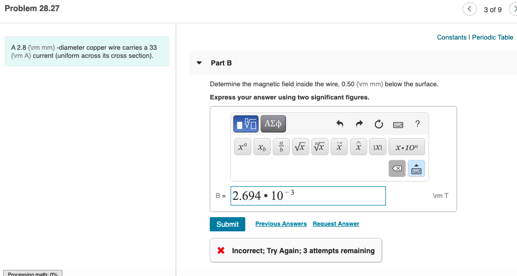 Solved Problem 28.27 3 of 9 Constants Periodic Table A 2.8 | Chegg.com