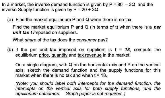 Solved In a market, the inverse demand function is given by | Chegg.com