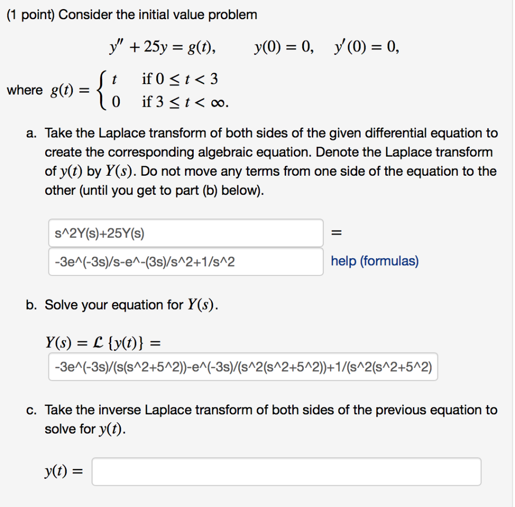 Solved (1 point) Consider the initial value problem y" 25y | Chegg.com