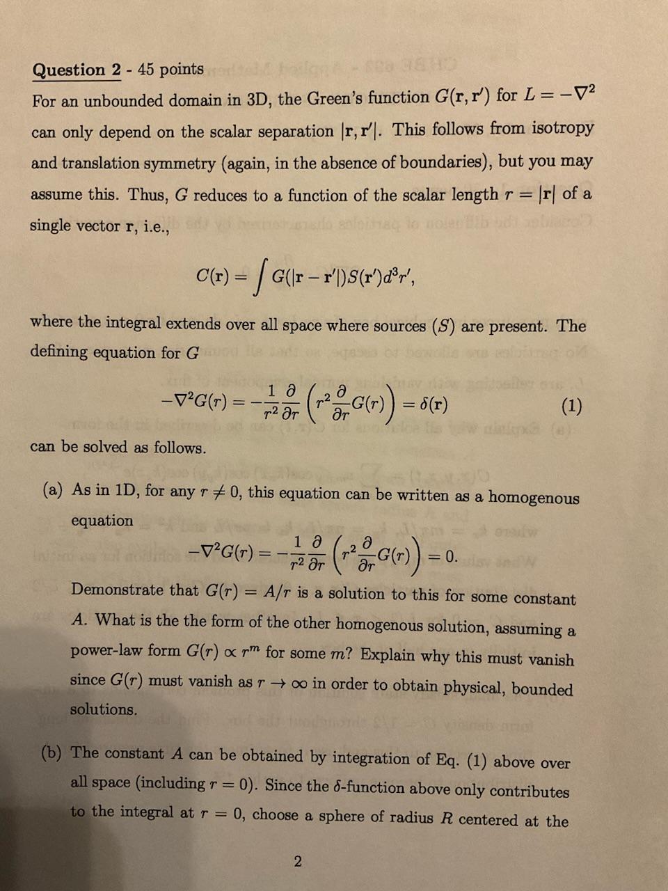 Solved Question 2 - 45 points For an unbounded domain in 3D, | Chegg.com
