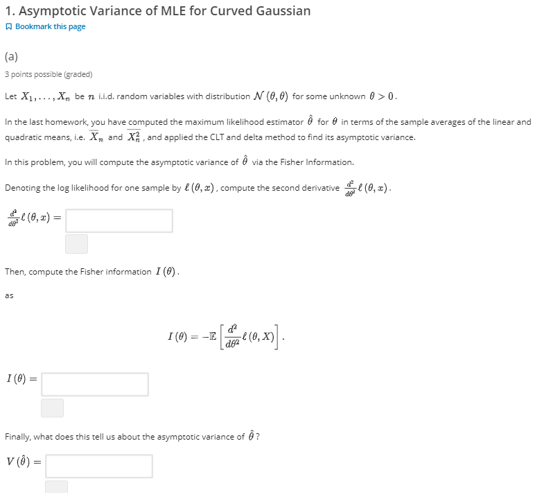Solved 1. Asymptotic Variance of MLE for Curved Gaussian A | Chegg.com