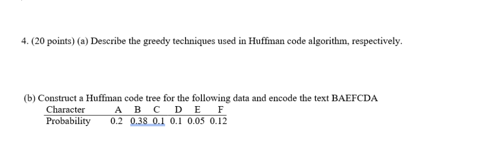 Solved 4. (20 points) (a) Describe the greedy techniques | Chegg.com