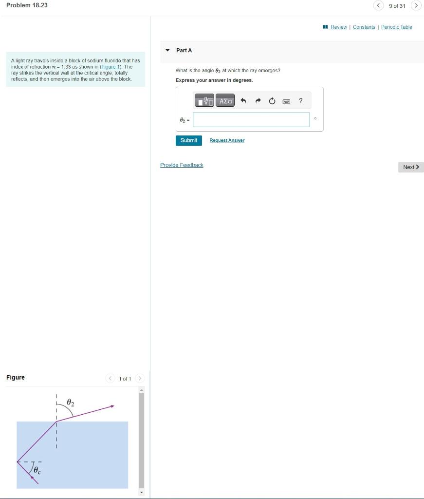 Solved A light ray travels inside a block of sodium fluoride | Chegg.com