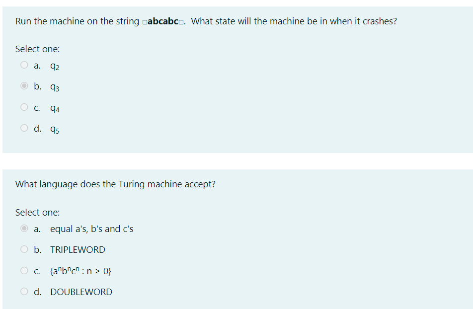 Solved Here is a Turing machine made using JFLAP. State qo | Chegg.com