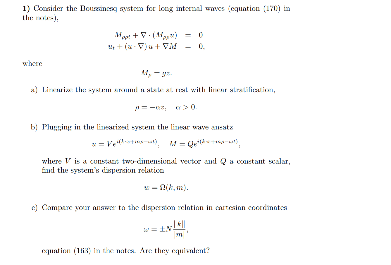 1) Consider the Boussinesq system for long internal | Chegg.com