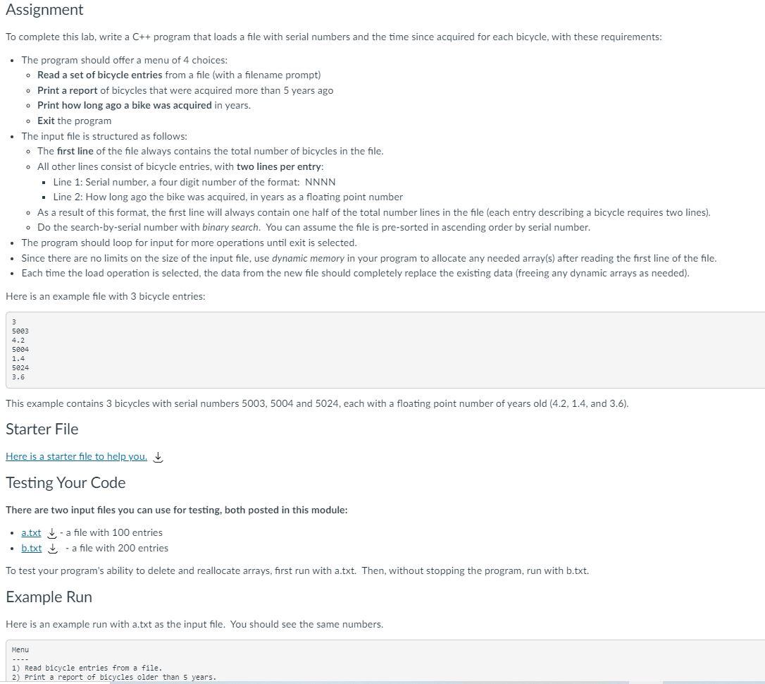 Solved Assignment To complete this lab, write a C++ program | Chegg.com