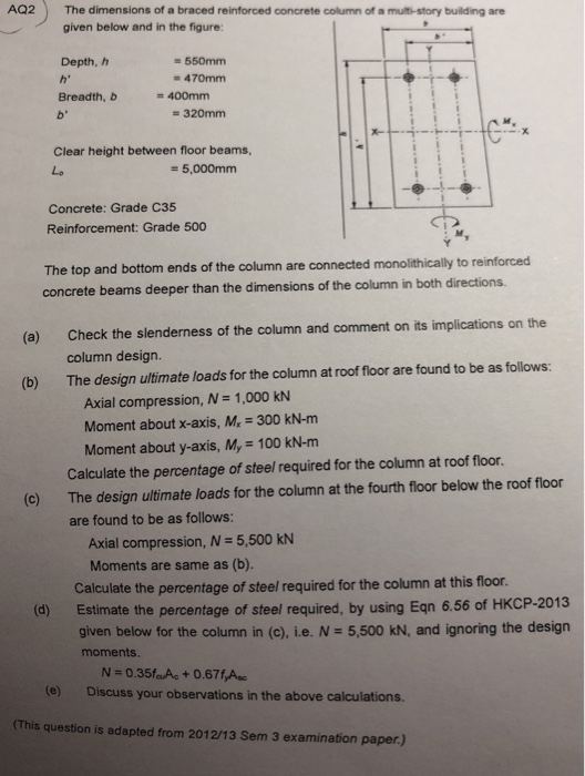 Solved AQ2 The dimensions of a braced reinforced concrete | Chegg.com
