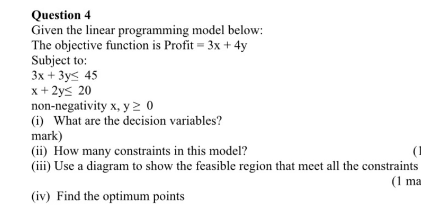 Solved Question 4 Given the linear programming model below: | Chegg.com