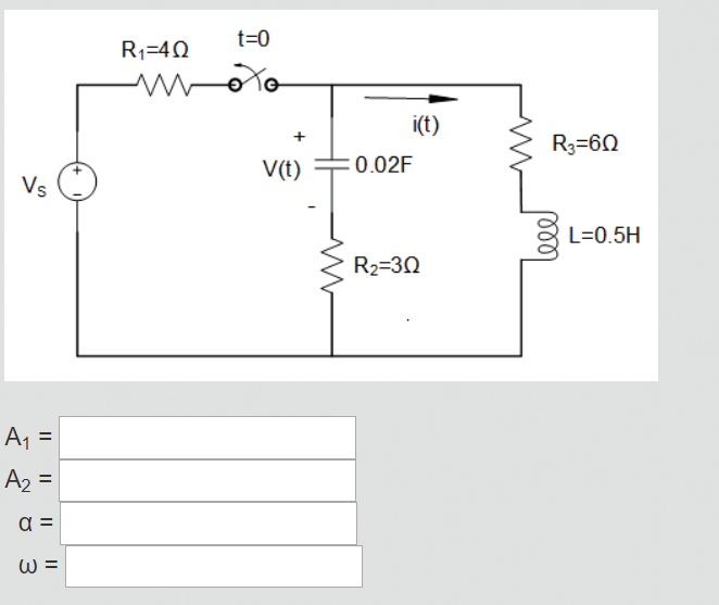 Solved The switch in the circuit with voltage source Vs = 10 | Chegg.com