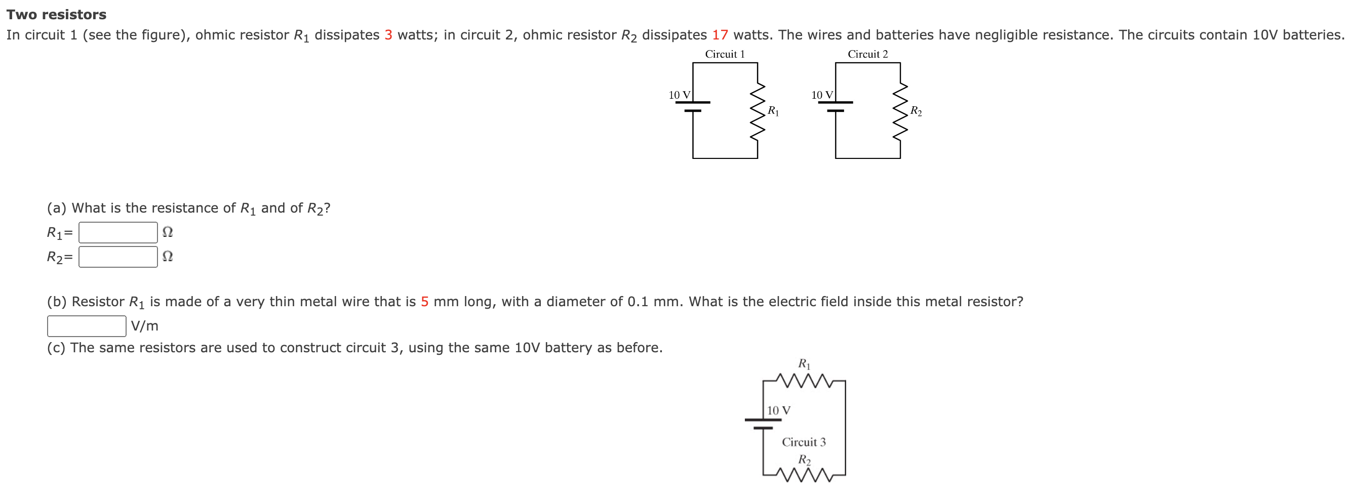 Solved (a) What is the resistance of R1 and of R2 ? R1=R2=ΩΩ | Chegg.com