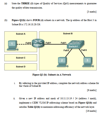 Solved (a) State the THREE (3) types of Quality of Services | Chegg.com