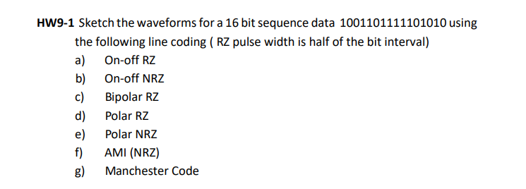 Solved HW9-1 Sketch the waveforms for a 16 bit sequence data | Chegg.com