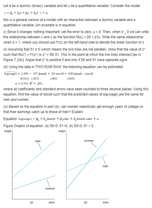 Solved Let d be a dummy (binary) variable and let z be a | Chegg.com