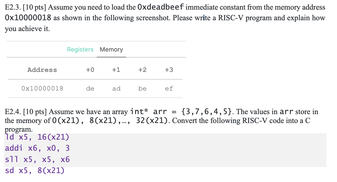 # As minimal RISC-V assembly language example | Chegg.com