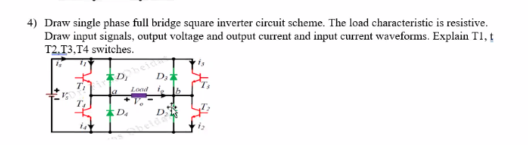 Solved 4) Draw single phase full bridge square inverter | Chegg.com