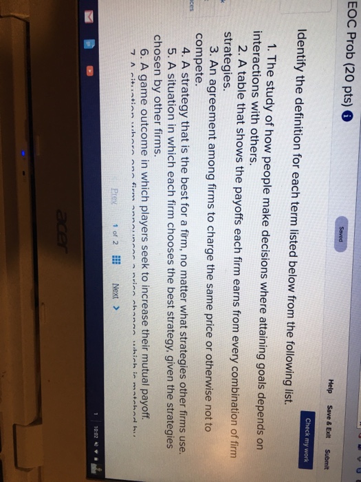 Solved EOC Prob (20 pts) e Help Save & Exit Submit Check my | Chegg.com Solved EOC Prob (20 pts) e Help Save & Exit Submit Check my | Chegg.com