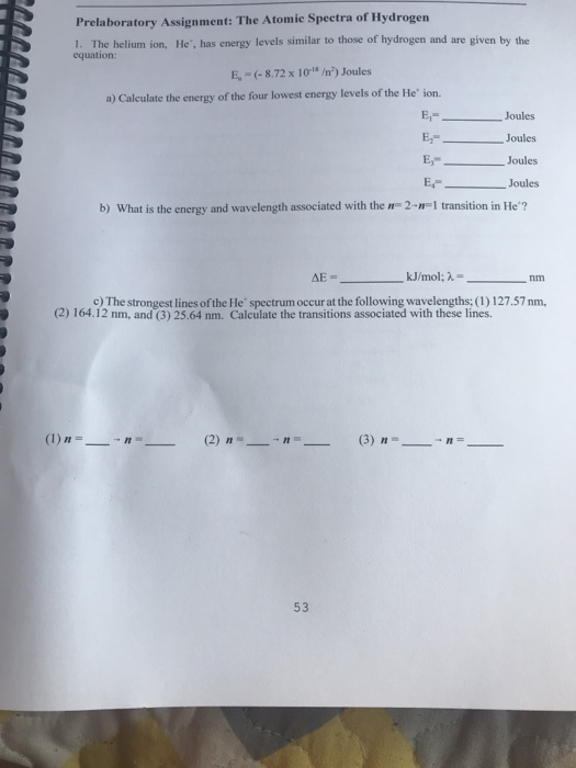 Solved Prelaboratory Assignment: The Atomic Spectra of | Chegg.com