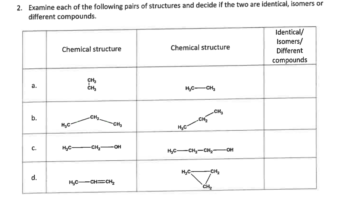 Solved 2. Examine each of the following pairs of structures | Chegg.com