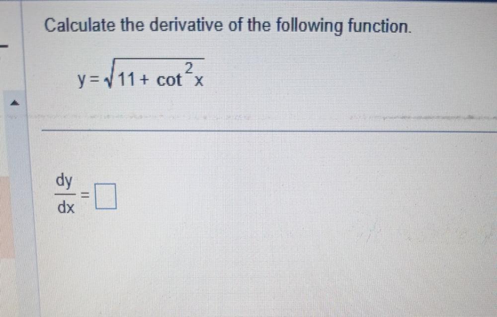 Solved Calculate the derivative of the following function | Chegg.com