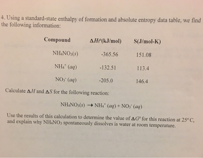 Solved 4. Using a standard-state enthalpy of formation and | Chegg.com
