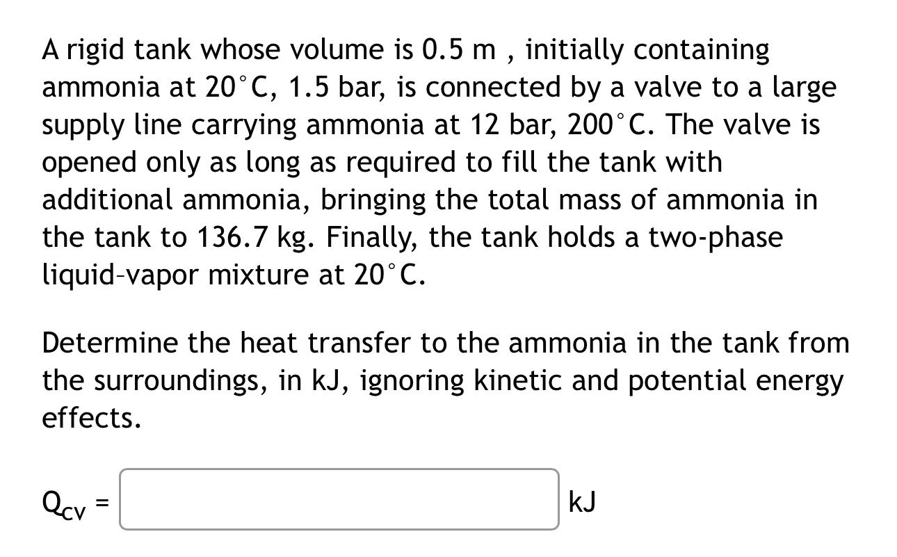 Solved A rigid tank whose volume is 0.5 m , initially | Chegg.com