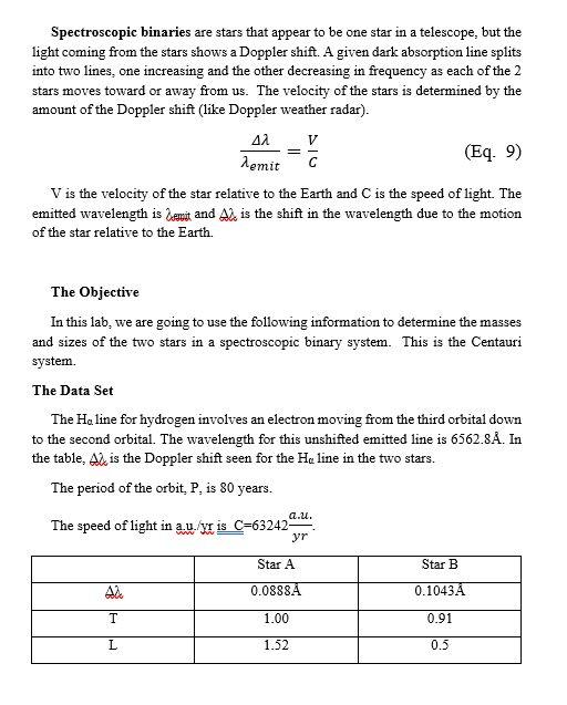Solved Spectroscopic Binary Stars Lab I. Introduction Most | Chegg.com
