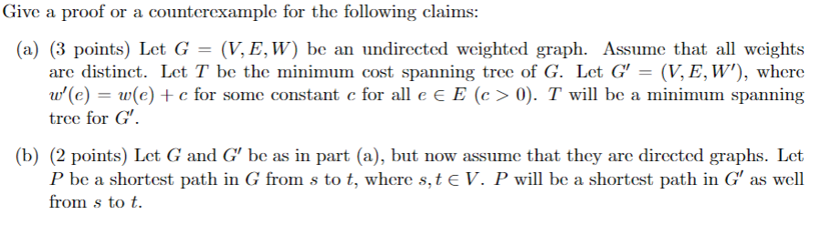 Solved Give a proof or a counterexample for the following | Chegg.com