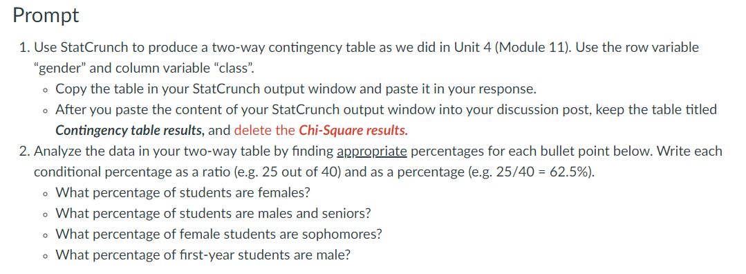 Solved 1. Use StatCrunch to produce a two-way contingency | Chegg.com