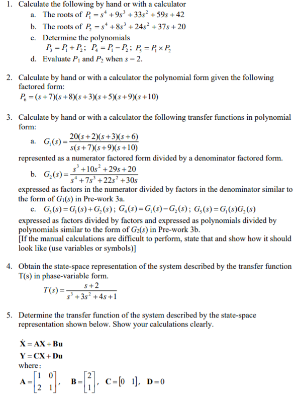 Solved 1. Calculate the following by hand or with a | Chegg.com